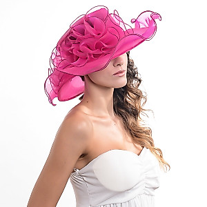 Kentucky Derby Church Dress Hat for Women Rose Fascinator Bridal Tea Party Wedding Hat Wide Brim