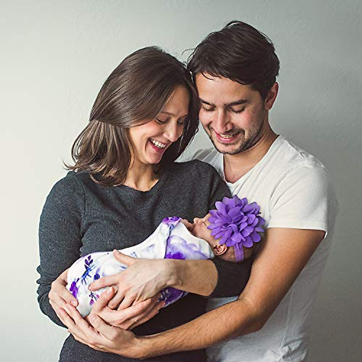 R HORSE Newborn Baby Swaddle Blankets Headband Sets Including 2 Pack of Swaddle Blanket & Headband Floral Pattern Receiving Blankets for Baby Shower Newborn Gift (0-3 Months)