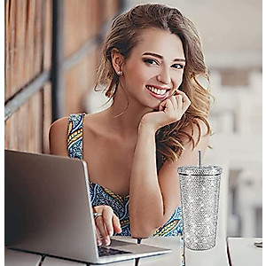 Xigugo Bling Water Bottle,Bling Cup -16.9oz Stainless Steel Rhinestone Cup with Lid and Straw,Handmade Decorations Individually Diamond Glitter Gift for Women Mom Girlfreind (silver)