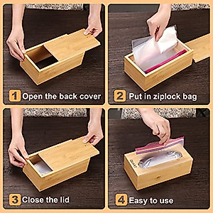 Urvoix Ziplock Bag Storage Organizer, 4 Pcs Baggie Organizer, Bamboo Ziplock Bag Organizer for Drawer Kitchen Compatible with Gallon, Quart, Snack & Sandwich Variety Size Bags