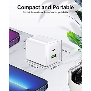 2 Pack USB C Wall Charger, PLSFLICK 20W Dual Port Power Delivery Fast Type C Charging Block Plug Adapter for iPhone 14 13 12 Pro Max Mini XR XS SE, Ipad, Airpods, Samsung Galaxy(White)