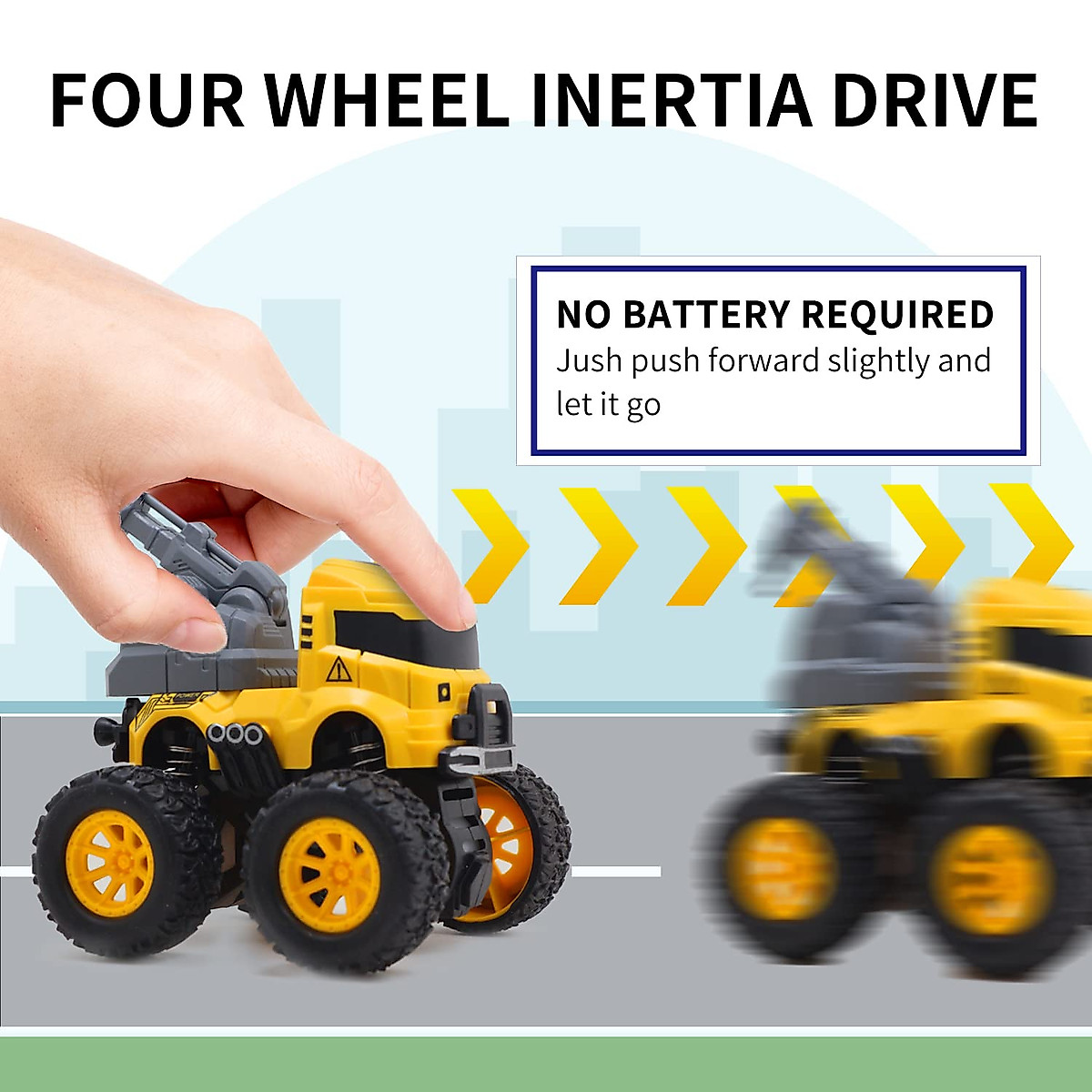 UOWGA Construction Toys for 3 Year Old Boys, 4 Pack Push and Go Car Truck Playset for Boys Girls Toddler Aged 3 4 5 6 Year Old Gifts for Kids Birthday