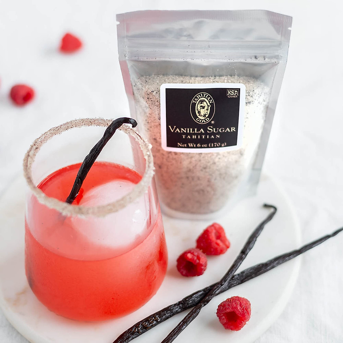 Tahitian Gold, Premium Tahitian Vanilla Sugar [Pack of 2], Tahitian Ground Vanilla Beans Aged in Organic Cane Sugar, Perfect for Coffee, Tea, Baking, Margarita Rim, and More (6 oz Pouch, 2 Pack)