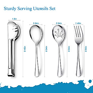 Hohscheid Stainless Steel Flatware Serving Utensils, 8 Pieces Buffet Catering Party Banquet Flatware Serving Set, Include Serving Spoons, Slotted Spoons, Tongs and Forks