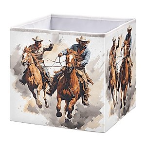 GOODOLD Western Cowboy Portrait Cube Storage Bin - 11 Inch Fabric Storage Boxes with Handle - Foldable Home Organizer for Closet, Shelves