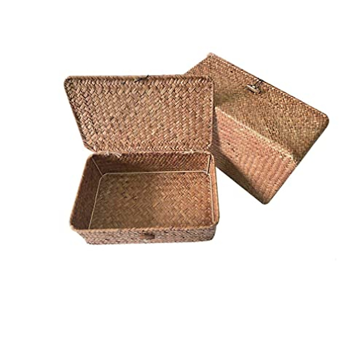 Rattan Storage Basket Hand-Woven Storage Basket Multipurpose Container with Lid for Desktop Home Decor (L)