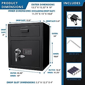 Barska AX11930 Large 1.10 Cubic Ft Digital Multi-User Keypad Security Business Depository Drop Safe with Front Load Drop Box for Money, Cash, and Mail