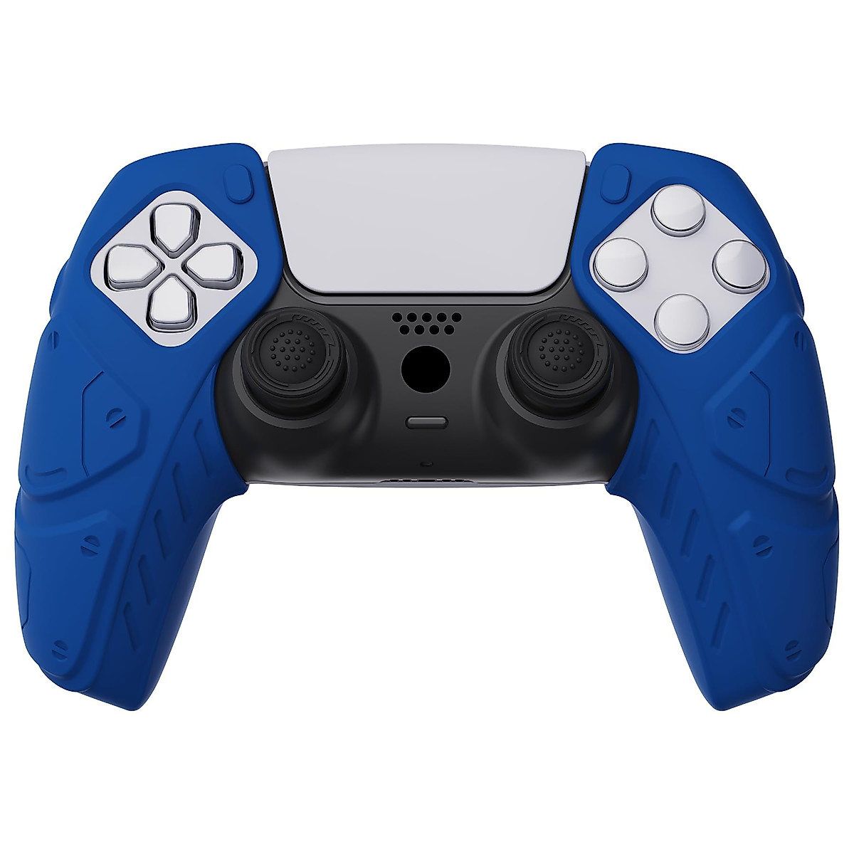 PlayVital Mecha Edition Blue Ergonomic Soft Controller Silicone Case Grips for ps5, Rubber Protector Skins with Thumbstick Caps for ps5 Controller - Compatible with Charging Station