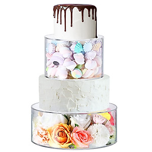 Weysat 2 Pcs Acrylic Fillable Cake Stand 7 Inch and 4.7 Inch Clear Cake Riser Round Cake Tier Decorative Cylinder Stand for Wedding Birthday Party(10''D x 4''H, 6''D x 4''H)