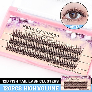 Bodermincer 120pcs 0.10mm Thickness Handmade Fish Tail False Lahses Thick Natural Long Black Individual False Eyelashes Fake Eye Lashes Extensions Makeup Tool (14mm)