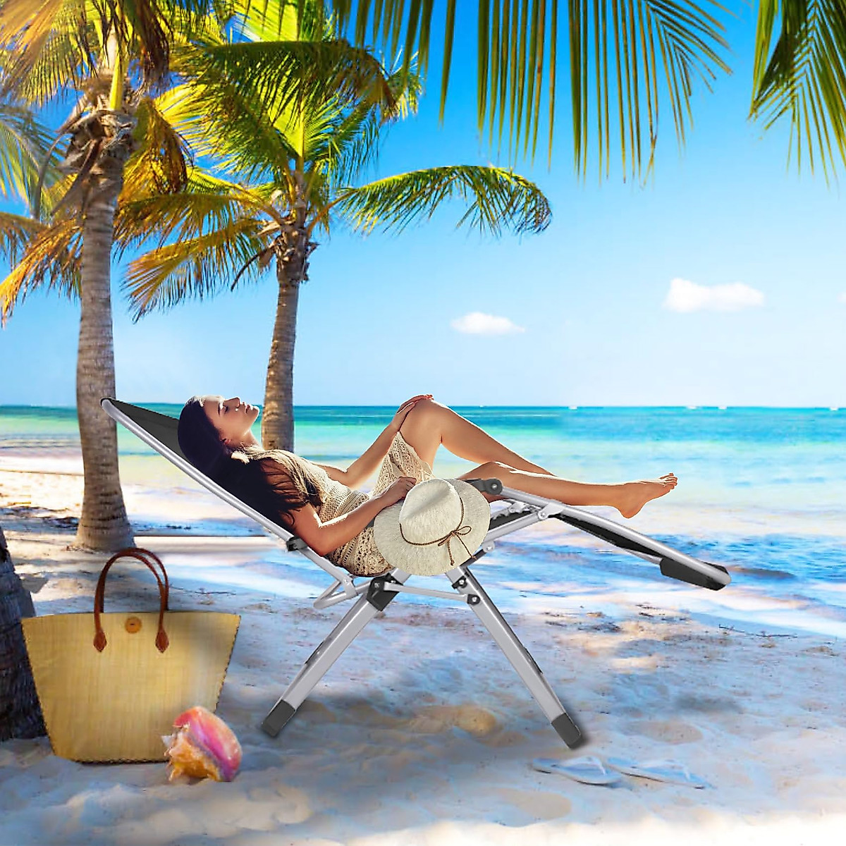 Suteck Zero Gravity Chair, Reclining Camping Lounge Chair w/Removable Cushion, Upgraded Lock and Cup Holder, Reclining Patio Chairs Folding Recliner for Indoor and Outdoor