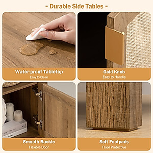 SICOTAS Tall Nightstand Set of 2 - Rattan Night Stand Farmhouse Bedside Table Boho End Table with Drawer for Bedroom Storage - 27.5in High