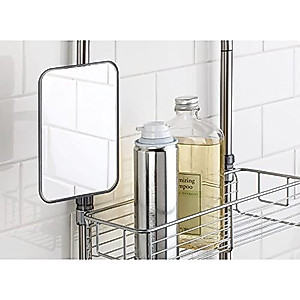 mDesign Metal Bathroom Shower Caddy Station for Shampoo, Conditioner, Hand Soap - Accessory Hook and Towel Bar - 4 Shelf Format, Brushed Stainless Steel