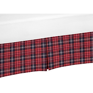 Red and Black Woodland Plaid Baby Boy Pleated Crib Bed Skirt Dust Ruffle for Rustic Patch Collection by Sweet Jojo Designs - Flannel