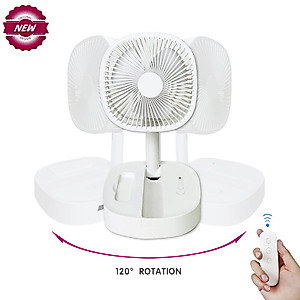 Magesh Oscillating Pedestal Foldable Desk and Floor Fan, Table Fan, Remote Control Telescopic 4 Speed Quiet Timer Fan for Bedroom Camping (White)