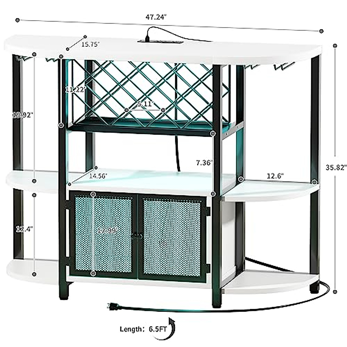 Unikito Bar Table with Double LED Lights and Power Outlet, Freestanding Wine Rack Table with Glass Holder, Home Mini Bar with Storage, Bar Cabinet for Liquor and Glasses for Kitchen Dining Room, White