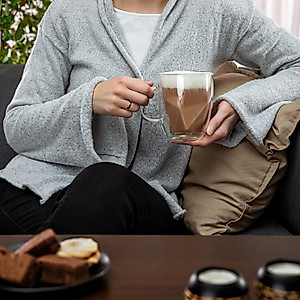 Double Wall Glass Coffee Mugs 16 oz - Large Clear Set of 2 - Patent Pending Geometric Modern Novelty Design - Insulated & Double Walled Glass Coffee Mugs. Ideal for Latte & Cappuccino