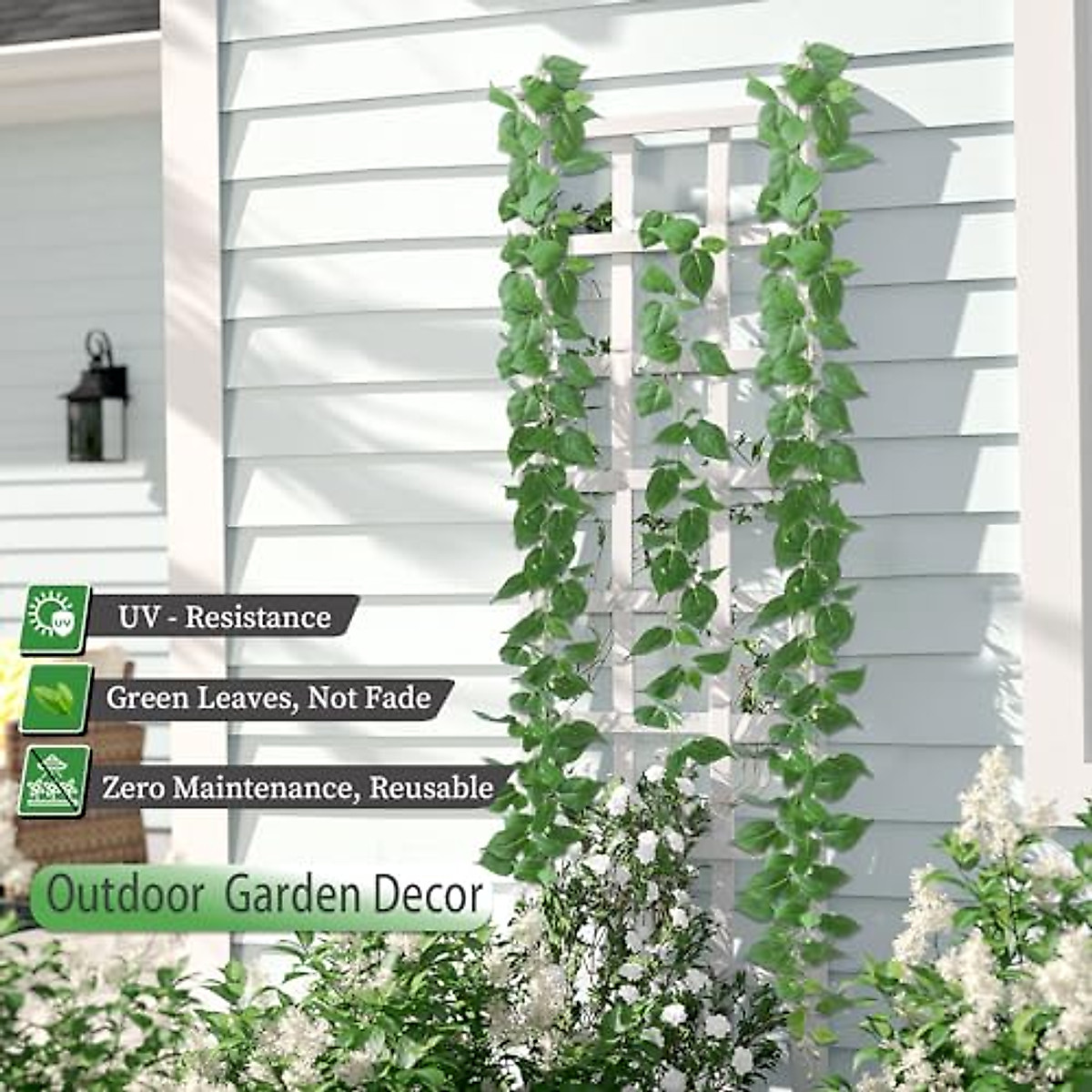 mizii 2 Strands Artificial Vines Scindapsus Garland 79" Real Touch Fake Vine with Silk Green Leaves Faux Hanging Plants Greenery Decoration for Bedroom Wall Party Wedding Room Decor