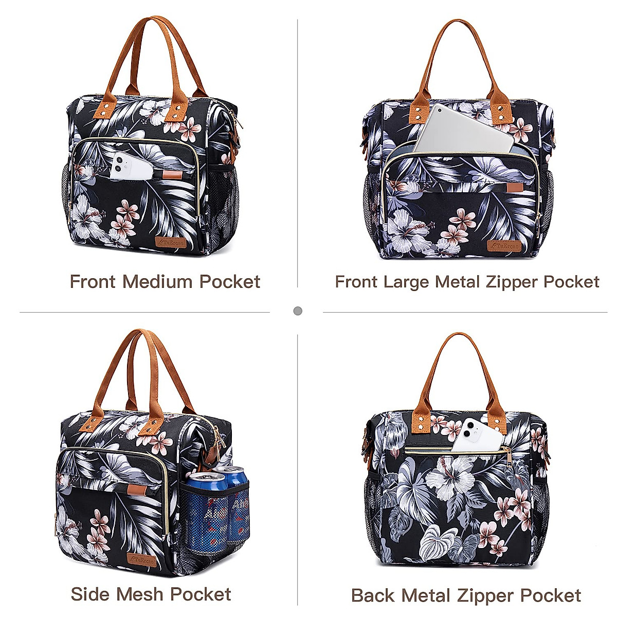 TuErCao Insulated Lunch Bag Women - Freezable Leakproof Mens Lunch Box for Work Office School - Reusable Adult Lunch Tote Bag Portable Waterproof Soft Side Cooler Bag for Travel Beach Picnic Camping