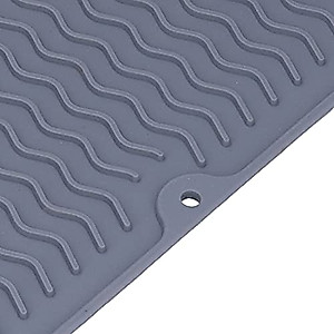 Silicone Dish Drying Mat, Fast Drying Dish Pad Mat High Temperature Resistance 230°C for Kitchen Counter Sink Refrigerator or Drawer liner Grey