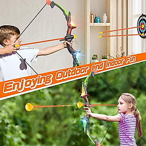 Bigdream Kids Bow and Arrow Toy Set, LED Light Up Archery Toys with 10 Suction Cups Arrows, Outdoor Indoor Shooting Games Toys for 6 7 8 9 10 11 12 Year Old Boys Grils Birthday Gifts