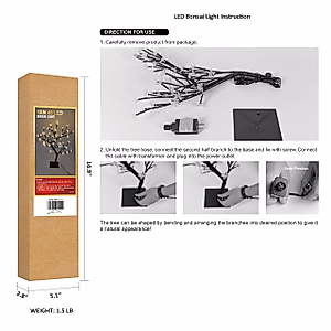 LIGHTSHARE 18 Inch Cherry Blossom Bonsai Tree, 48 LED Lights, 24V UL Listed Adapter Included, Metal Base, Warm White Lights, Ideal as Night Lights, Home Gift Idea