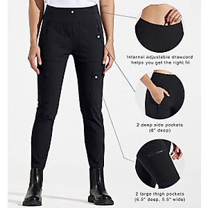 Libin Women's Hiking Leggings Hybrid Cargo Tights Casual Pants High Waisted Athletic Workout Travel Work Joggers, New Black S