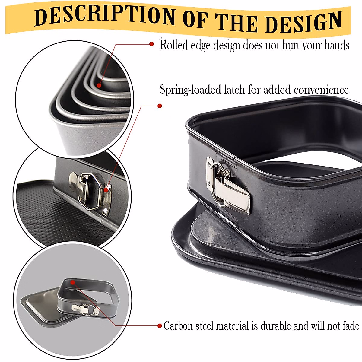 FONTSATTY Springform Pan, 9 Inch Cake Pan Bakeware with Removable Bottom, Baking Pan Cake Molds, Nonstick Leakproof (Square)