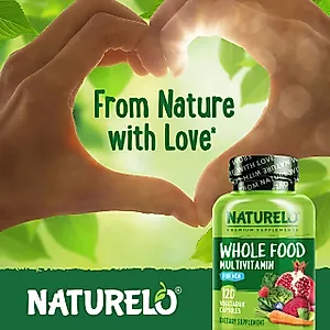NATURELO Mens Multivitamins - Whole Food Multivitamin for Men with Vitamins, Minerals - 120 Vegetarian Capsules for Energy, Brain, Heart, Eye Health*
