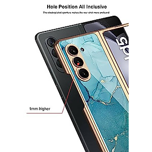 FYTON Case for Galaxy Z Fold 5 Case - Light Luxury Electroplated Frame with Patterned Glass, Built-in Screen Protector Compatible with Samsung Galaxy Z Fold 5 Case, Leopard Print