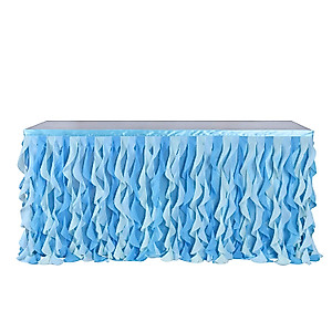 IBONRAY Tulle Tutu Curly Willow Table Skirts for Rectangle Tables, Blue Ruffle Table Skirt Frozen Tablecloth for Birthday Party, Gender Reveal, Baby Shower, Baby Shark, 6ft(Under The Sea)