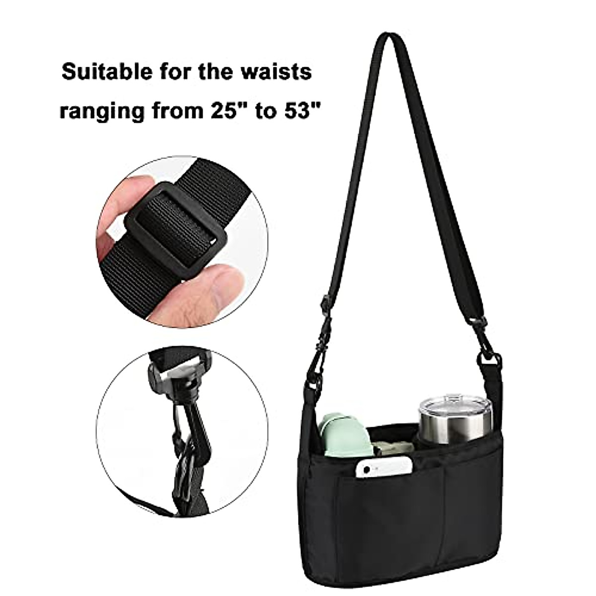 Beautyflier Universal Baby Stroller Organizer with Insulated Cup Holder and Shoulder Strap, Fits for Stroller like Uppababy, Baby Jogger, Britax, Bugaboo, BOB, Umbrella and Pet Stroller, Pockets for Carrying Diaper, Phone, Keys, Toys and Snacks (Black)