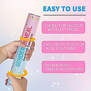 PFXNJDEQ Gender Reveal Confetti Powder Cannon, 4 Pink, 12 Inch, 100% Biodegradable Powder and Confetti, Gender Reveal Decorations, Gender Reveal Party Game Ideas, Gender Reveal Party Supplies (Pink)