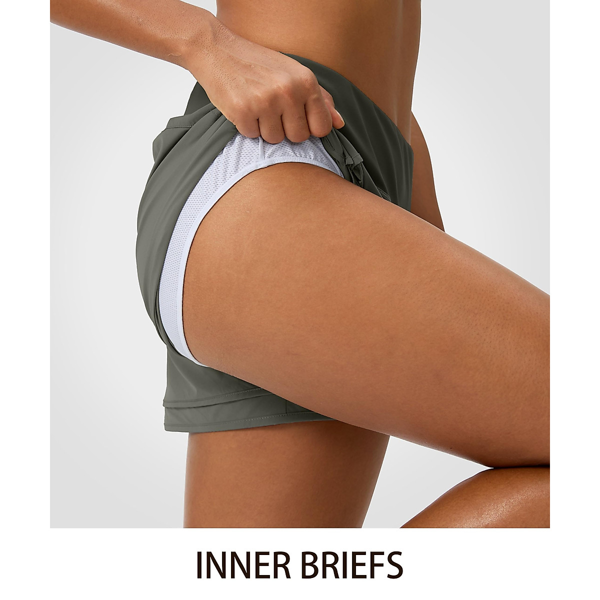 Women's Running Shorts High Waisted Quick-Dry 3 Inch Gym Workout Athletic Shorts for Women with Zipper Pocket(Army Green, M)