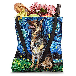 Happy German Shepherd Starry Night Dog Art by Aja Tote Bag