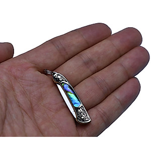 JPCRMOV Compact Pocket Knife Keychain for Women, Mini Folding Knife, Tiny EDC Knife, Abalone Shell Handle, Blade Length 1.06", Weighs only 9 Grams