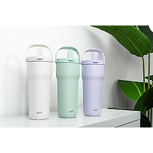 Zak Designs Sutton Travel Tumbler for On the Go, 30oz Stainless Steel with Vacuum Insulation, Straw Spout, Carry Handle for Cold Drinks (Cream White)