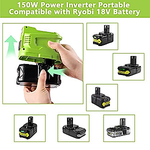 Powered Inverter Generator for Ryobi 18V Volt Battery, 150 Watt Portable Power Inverters with Dual USB & LED Light, DC 18V to AC 110~120V with AC Outlets, Modified Sine Wave Power Inverter
