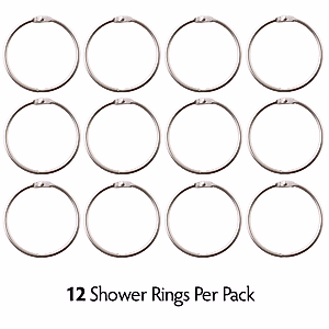 SlipX Solutions Brushed Nickel Simple Slide Shower Curtain Rings Provide Effortless Gliding on Standard Shower Rods (Rust Resistant, Snap Closure, Set of 12)