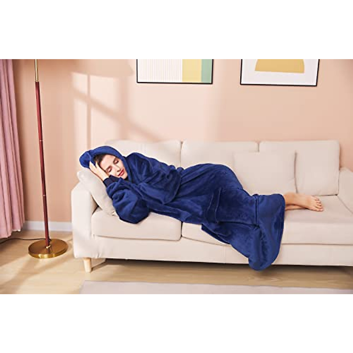 Oversized Wearable Hoodie Blanket Sweatshirt for Adult and Child, Large Pocket Super Thick Warm and Cozy Blanket Hoodie for Women and Men, Fleece Blanket with Comfy Sleeves