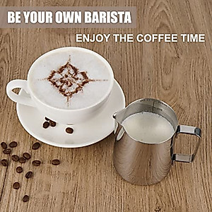 Milk Frothing Pitcher, 12oz 20oz 32oz Espresso Steaming Pitchers Stainless Steel Cappuccino Coffee Machine Accessories Barista Tools Steamer Froth Pitchers Milk Jug Cup with Decorating Pen Latte Art