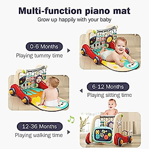 3 in 1 Baby Play Mat Baby Gym, Floor Activity Center and Infant Baby Walker - Toddler Push Walker, Play Piano Tummy Time,Boy & Girl Gifts for Newborn Baby Toddler 0 to 3 6 9 12 Months