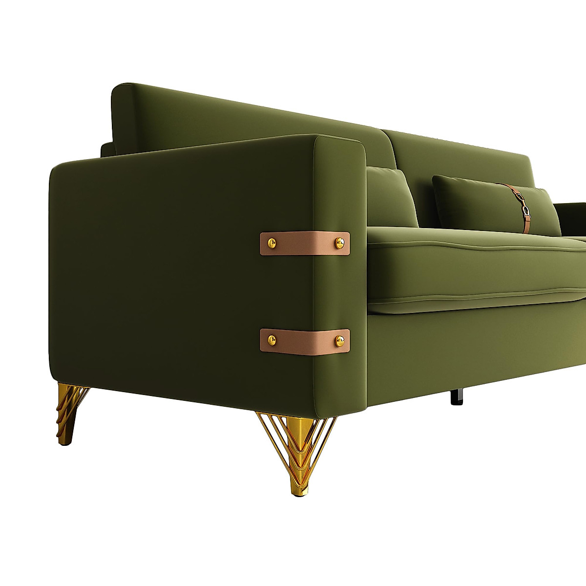 LostCat 85'' Velvet Sofa, Chesterfield Velvet Comfy Sofa Couch with Extra Deep Seats, Upholstered Mid-Century Modern Love seat, Modern Sofa- 3 Seater Sofa with Extra Deep Seats, Green