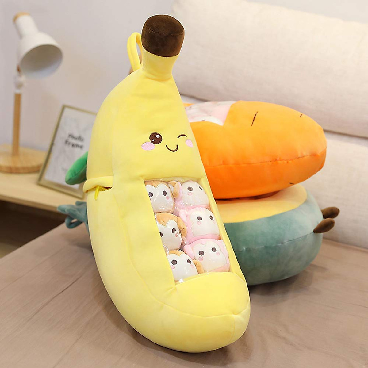 Nenalayo Throw Pillow Fruit Stuffed Toys Banana Plush Pillow Removable Fluffy Creative Gifts for Kids, Halloween Christmas Decorative Doll Toy Gift