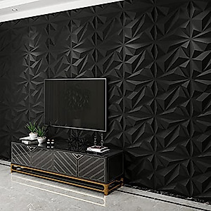 Art3dwallpanels 33 Pack 3D Wall Panel Diamond for Interior Wall Décor, PVC Flower Textured Wall Panels for Living Room Lobby Bedroom Hotel Office, Black, 12''x12'' Cover 32.Sq.Ft.