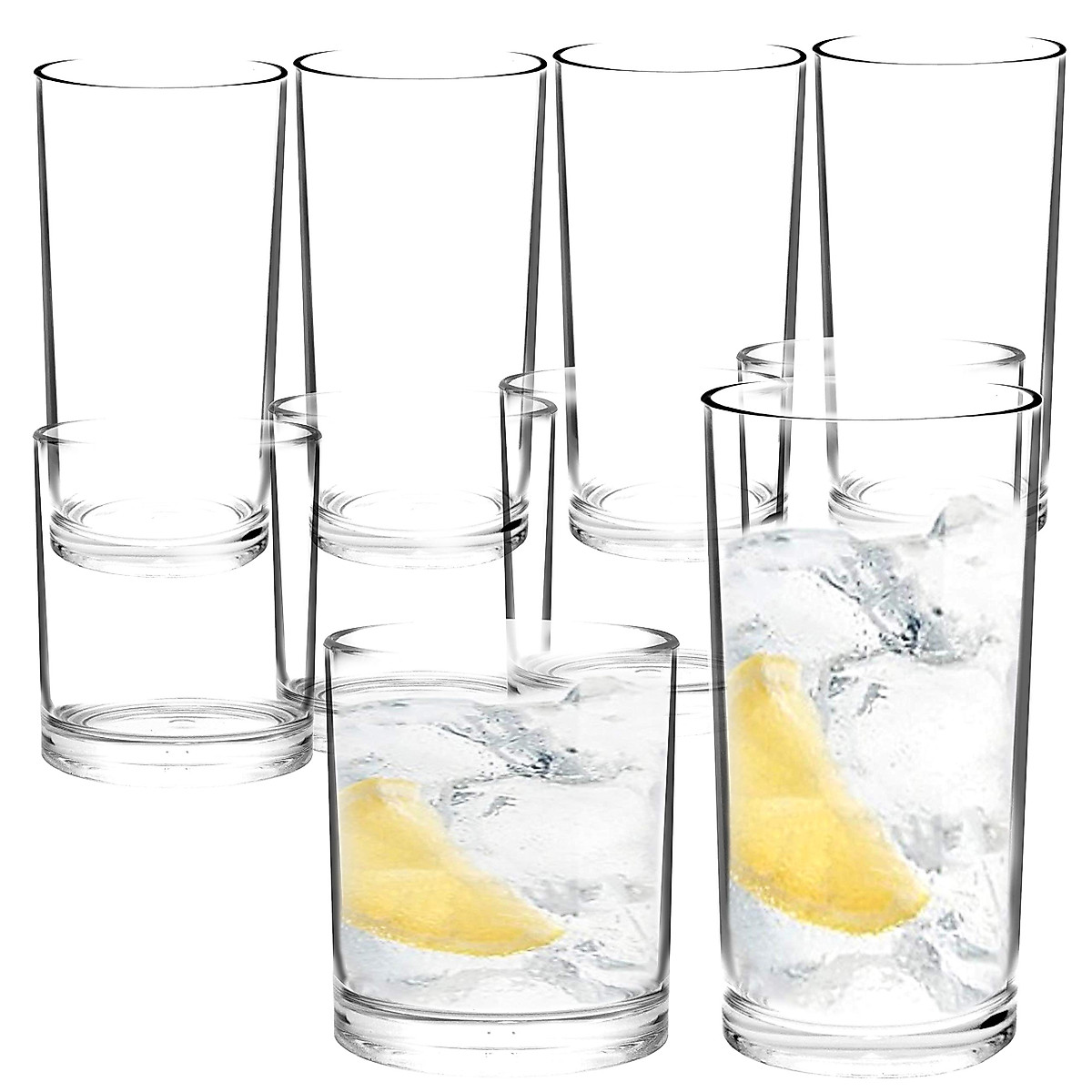 Youngever Set of 8 Plastic Drinking Tumblers, Old Fashion Plastic Glasses, Reusable Plastic Cups for Whiskey and Beer (12 ounce & 16 ounce)