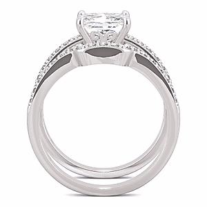 Charles & Colvard Created Moissanite 7mm Square Cut Bridal Ring Set for Women | 2.6 cttw DEW | Lab Grown | Solid 14K White Gold with Rhodium | Size 8
