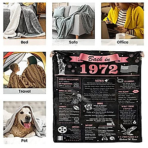 50th Birthday Blanket Gift for Women or Men Blanket, 60 * 79 inches Back in 1972 Blanket 50th Birthday Blanket Anniversary/Weeding/Decorations/Weeding Gift for Wife, Husband, Mom or Dad(1972 red)