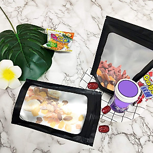 STUs 100 Pack Smell Proof Bags 4 x 6 Inch Resealable Stand-Up Mylar Bags with Clear Window Foil Pouch Bags Flat Bag Matte Black