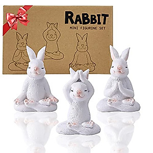 Rabbit Statue Fairy Garden Decor - 2.1" Set of 3 Tiny Gifts for Women/Mom/Grandma/Daughter/Sister, Gift Ideas for Christmas, Best Easter Gifts, Bunny Figurine for Home Table/Shelf Decor